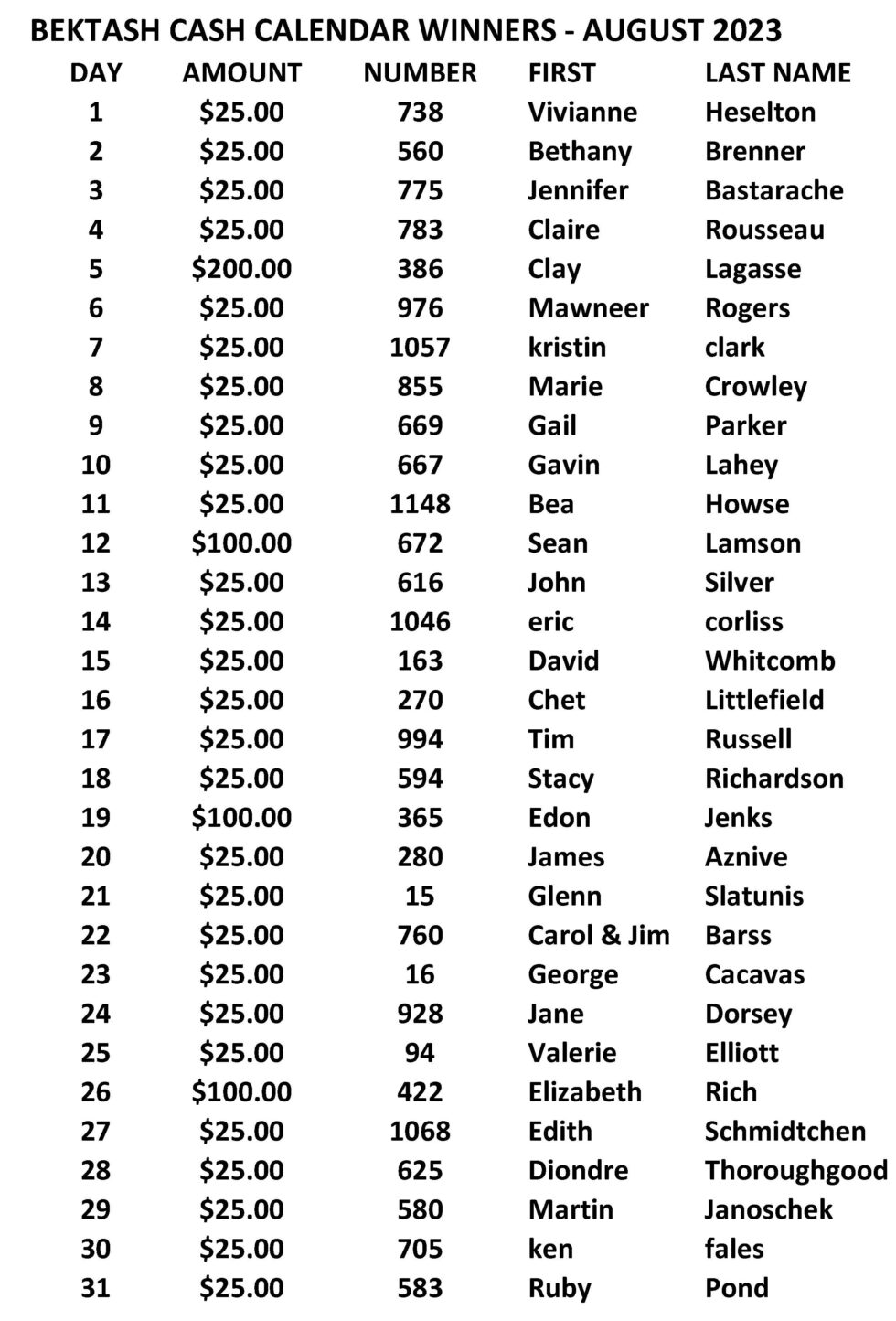 Cash Calendar - Bektash Shriners